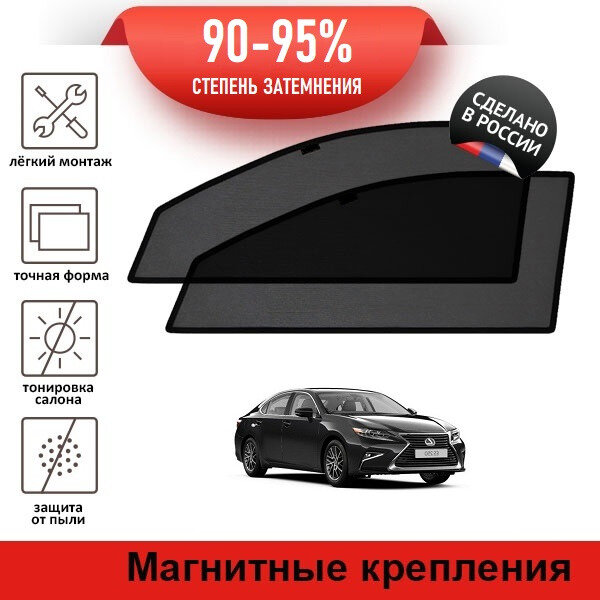 Каркасные шторки LATONIK PREMIUM на Lexus ES 6 рестайлинг (2015-2018) на передние двери на магнитах с затемнением 90-95%
