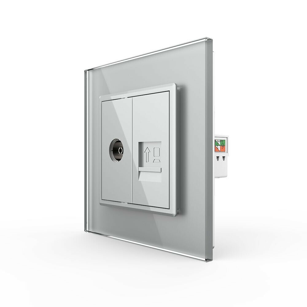 Комплект розетки LIVOLO ORIGINAL ТВ + интернет RJ-45 Cat.6, серый