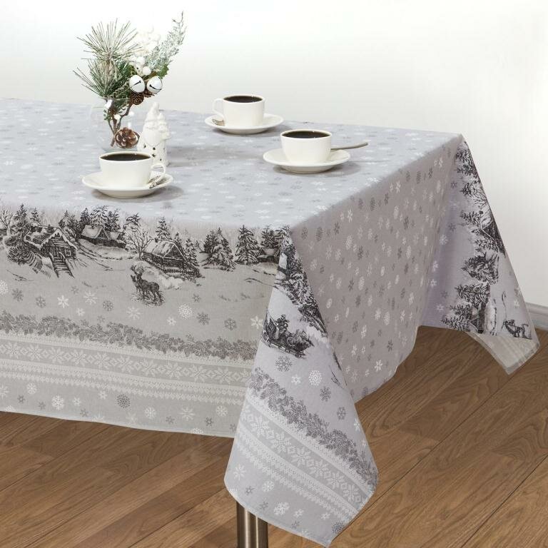 Скатерть 150*250 см, рогожка, 100% хлопок, (Сочельник, цвет льна)