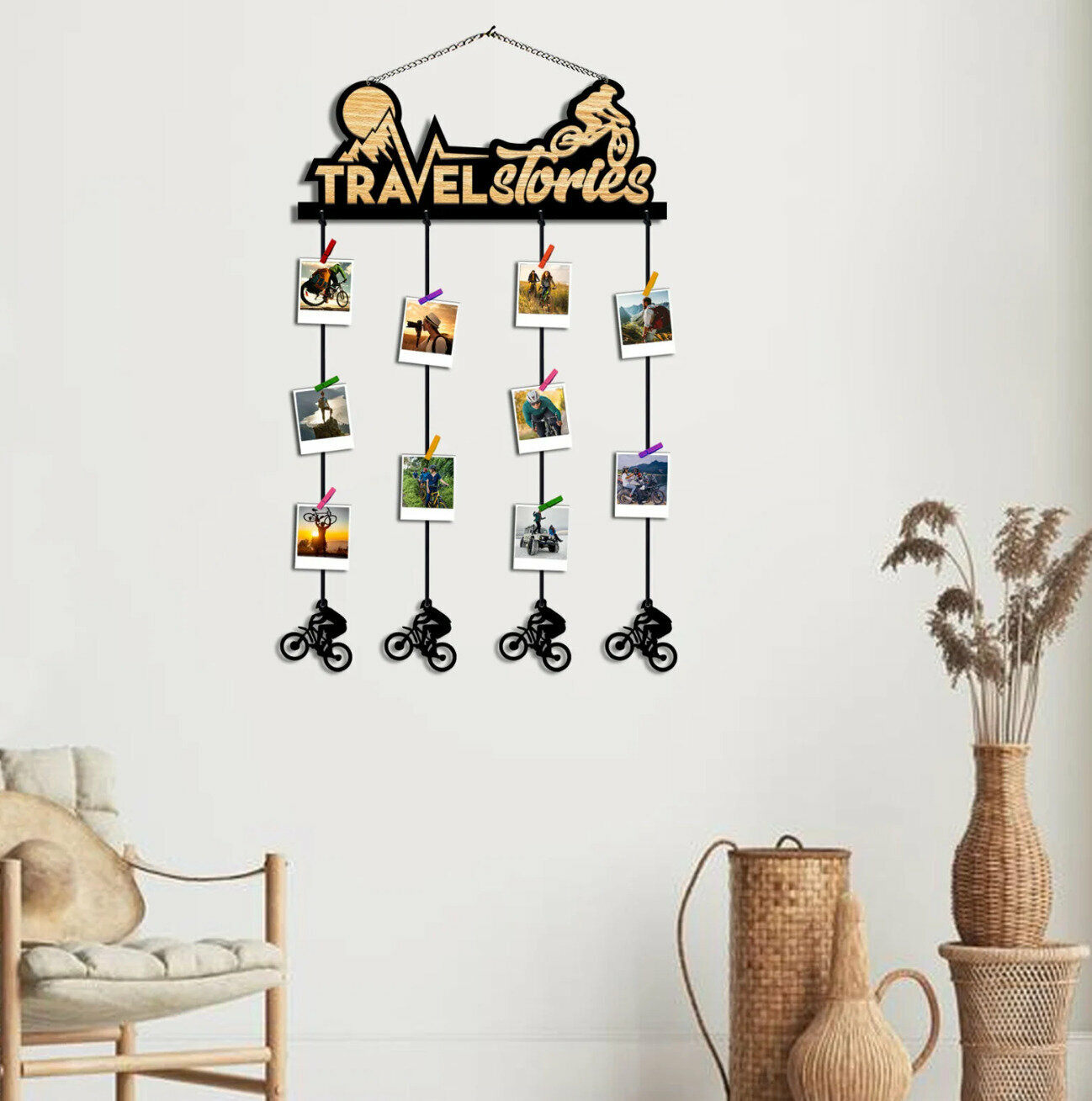 Надпись, гирлянда 40*10см "Семья" деревянная с подвесками и прищепками, коллаж растяжка для фотографий, фоторамка в стиле 2000-х