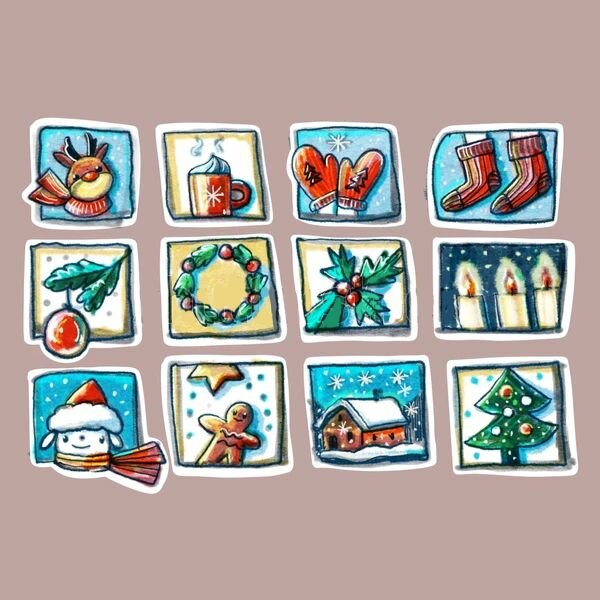 Наклейки стикеры Новогодние открытки