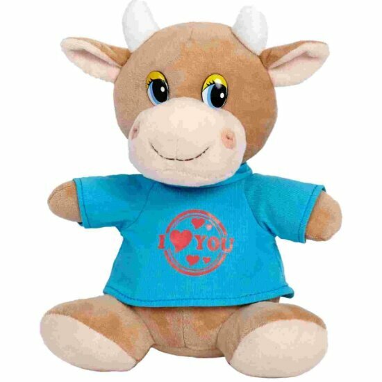 Мягкая игрушка Феникс-презент Бычок в голубой майке 17x12x19 см