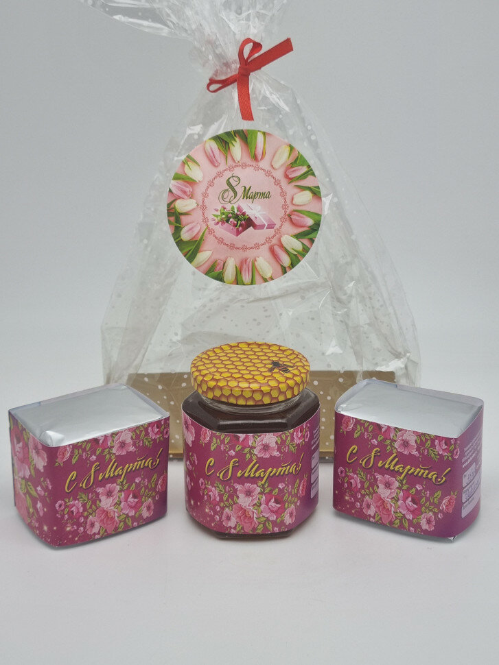 Набор 571 Праздничный чай черный, зеленый и мед с 8 марта