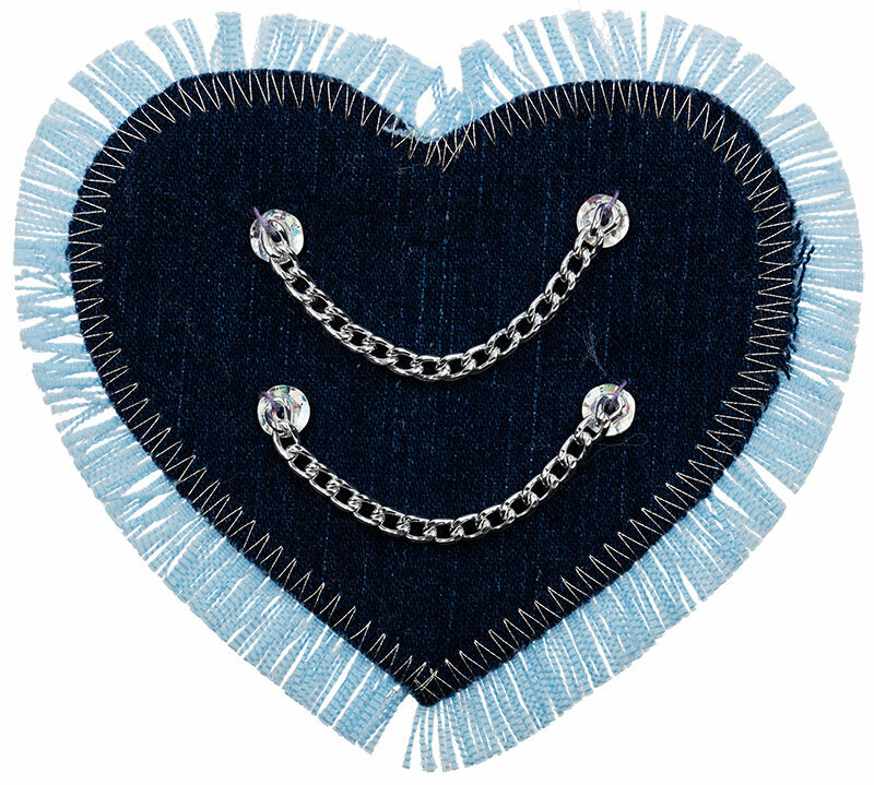 BLITZ термоаппликация сердце на джинсе с цепью 9.5x10.5 см C1/1 декоративная нашивка одежды