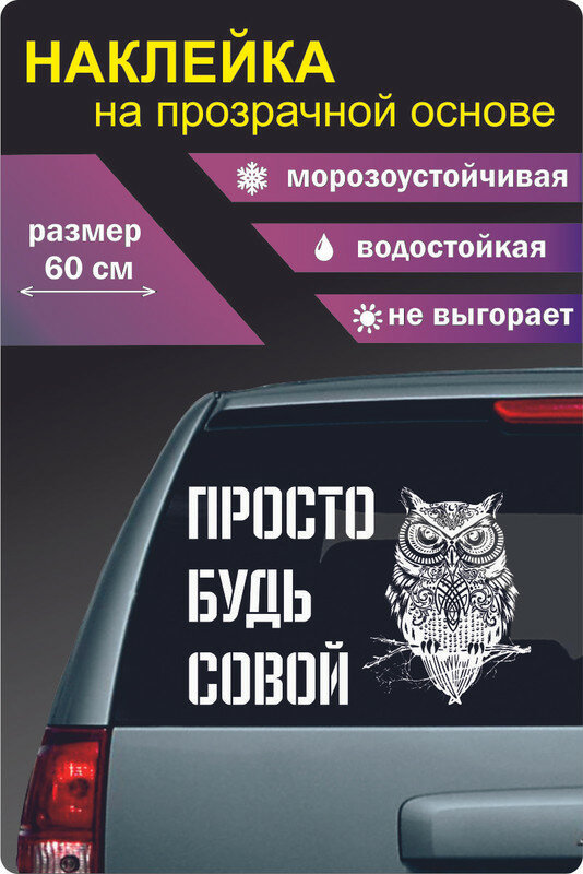 Наклейки на авто машину с надписью " Просто будь совой "