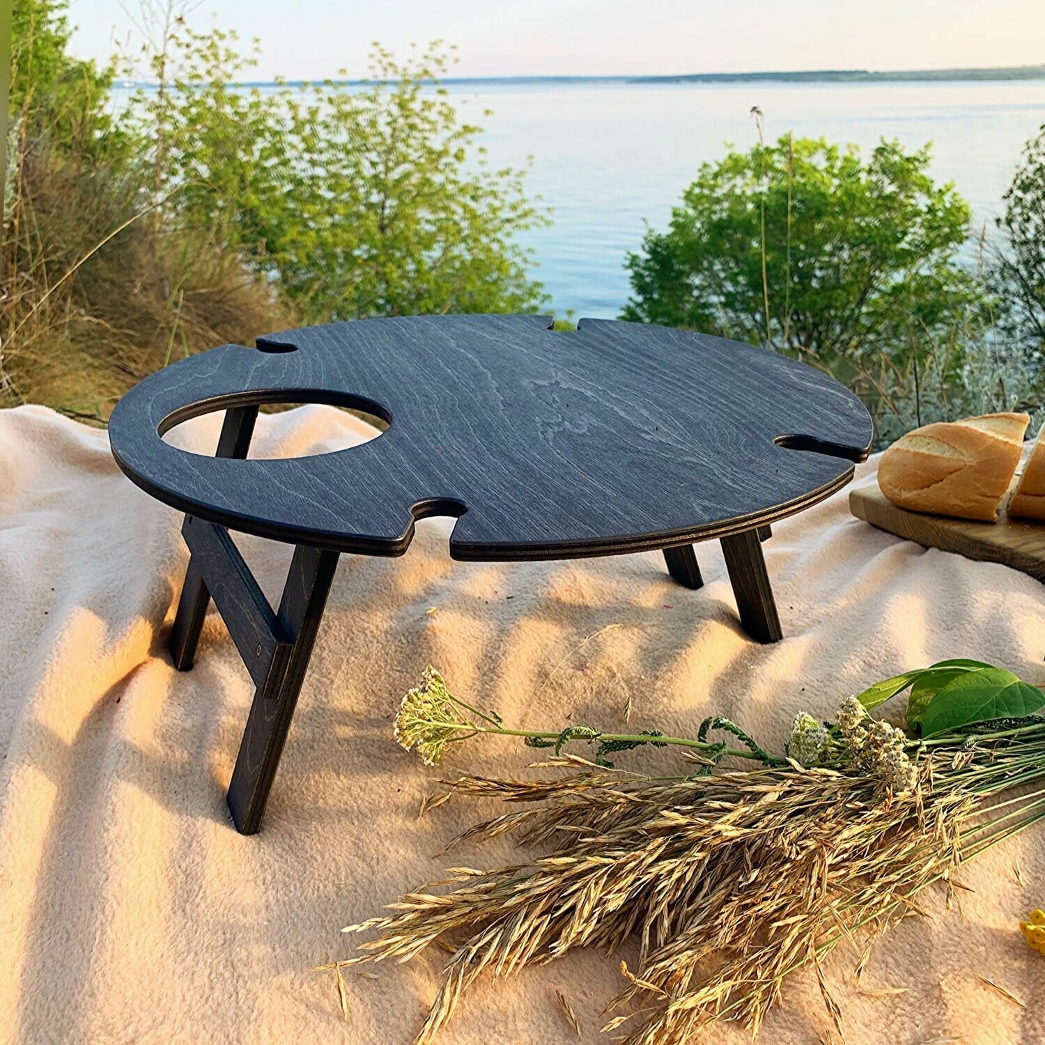 Винный столик из дерева для бутылок/ Столик - поднос деревянный для стаканов и бутылки, подставка