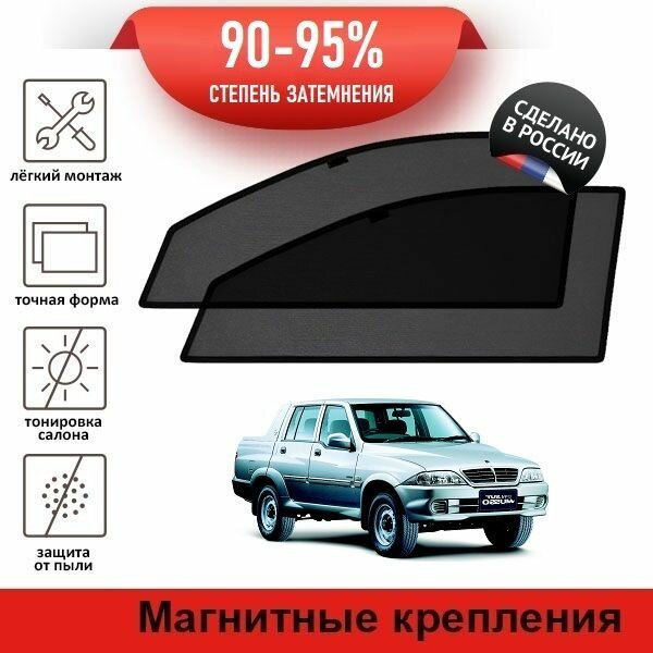 Каркасные шторки LATONIK PREMIUM на Ssang Yong Musso Sports (P100) (2002-2006) пикап на передние двери на магнитах с затемнением 90-95%