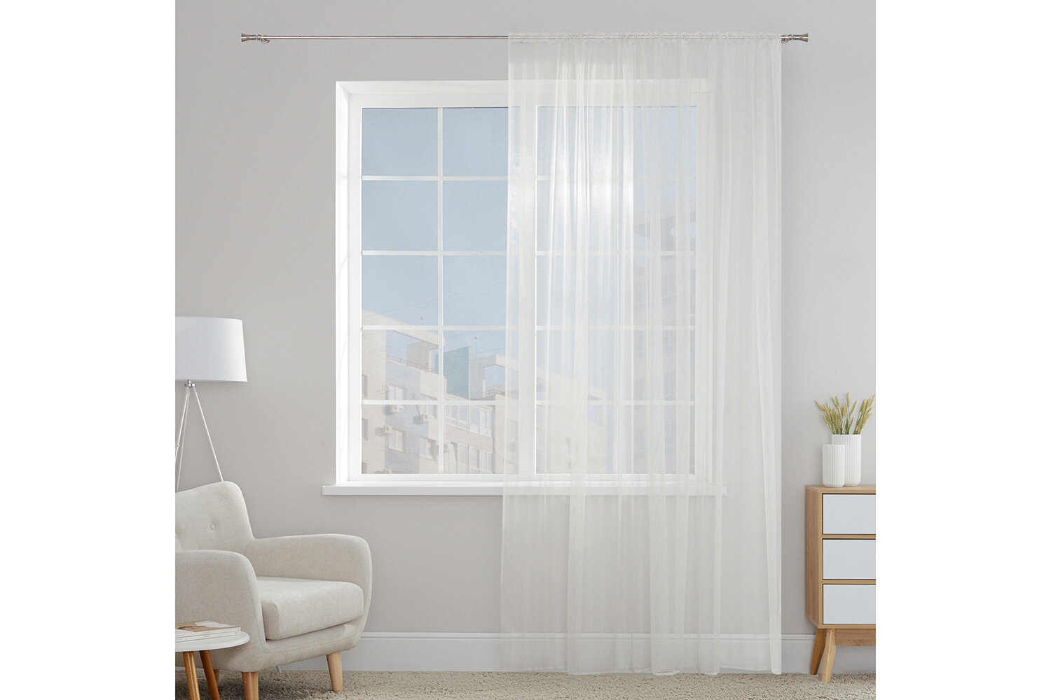 Тюль MICASA Lori, полосы, 300х280 см, сетка, универсальная лента, цвет кремовый