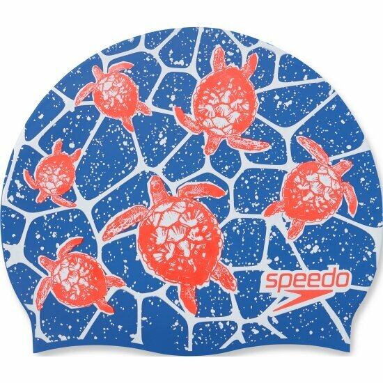 Шапочка для плавания детская Speedo SLOGAN PRT CAP JU BLUE/WHITE, синий/белый/красный