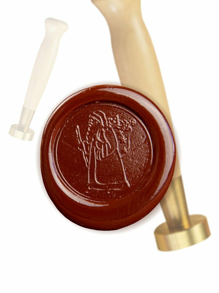 Сургучная печать с деревянной ручкой. Оттиск для скрапбукинга. Штамп 30мм, "Дед Мороз"