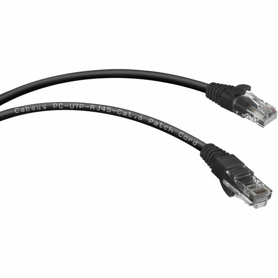 Патч-корд Cabeus U/UTP PC-UTP-RJ45-Cat.6-3m-BK категория 6, 2xRJ45/8p8c, неэкранированный, черный, PVC, 3м