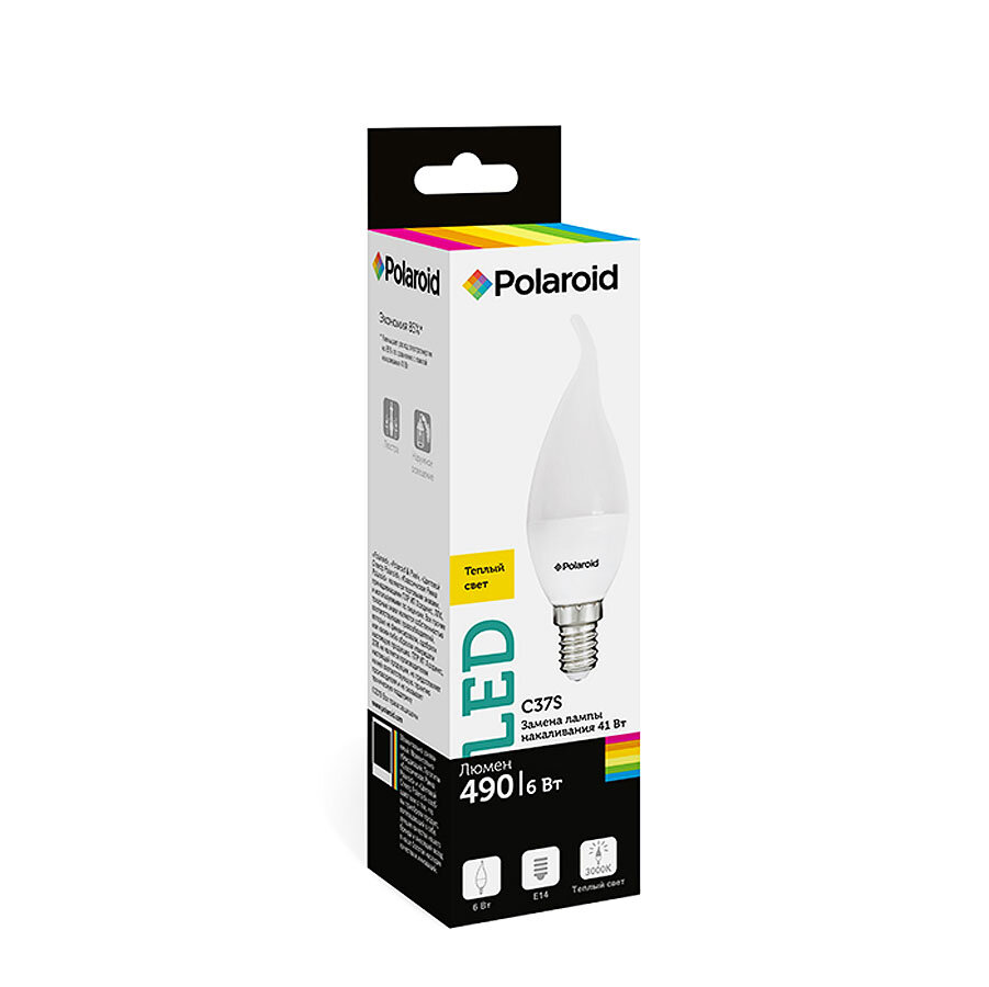 Светодиодная лампа Polaroid 220V C37S 6W 3000K E14 490lm