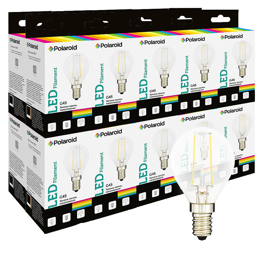 Филаментная светодиодная лампа Polaroid 220V FIL G45 6W 6500K E14 806lm (20 шт.)