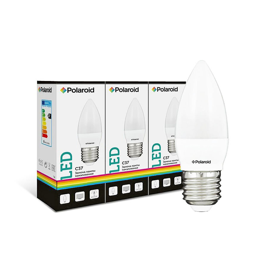 Светодиодная лампа Polaroid 220V C37 7W 6500K E27 600lm (3 шт.)