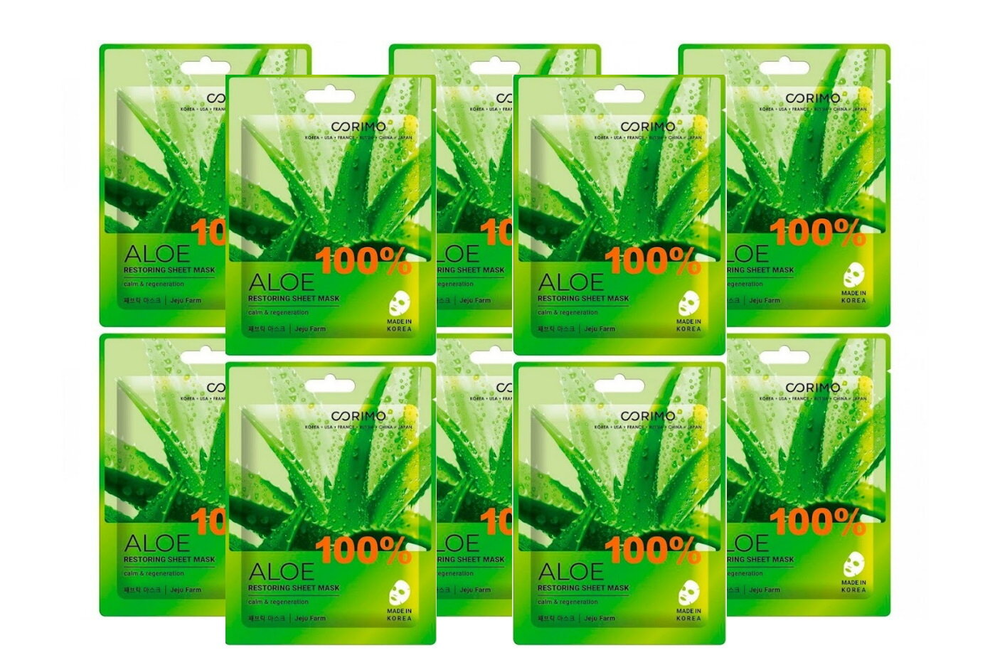 Тканевая маска Corimo для лица "Восстановление" 100% ALOE, 22г * 10 шт