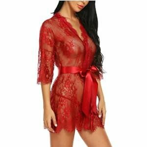 Эротический красный халат с кружевом, размер 44, красный