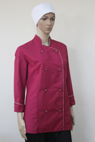 Китель поварской размер 42 женский бордовый с бежевым кантом и манжетом (ткань плащевая)