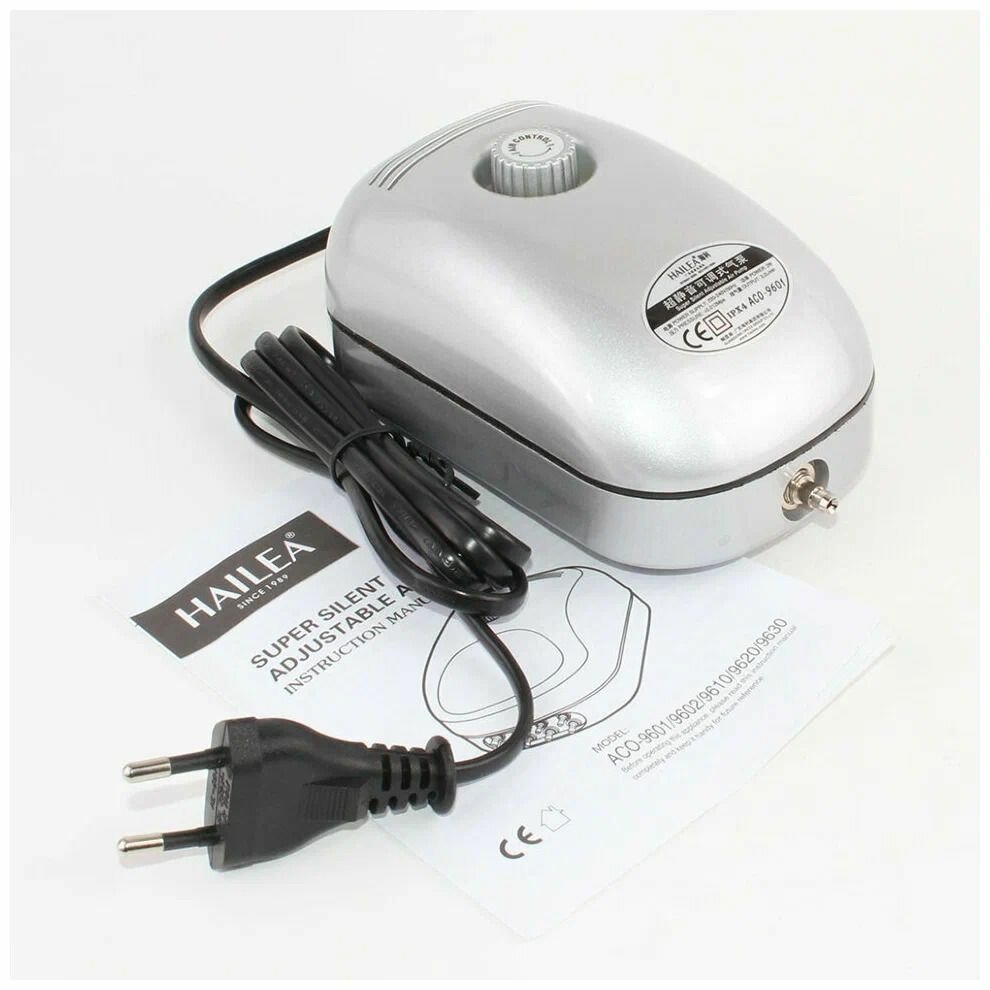 Компрессор для аквариума Hailea ACO-9601 бесшумный С регулятором потока воздуха