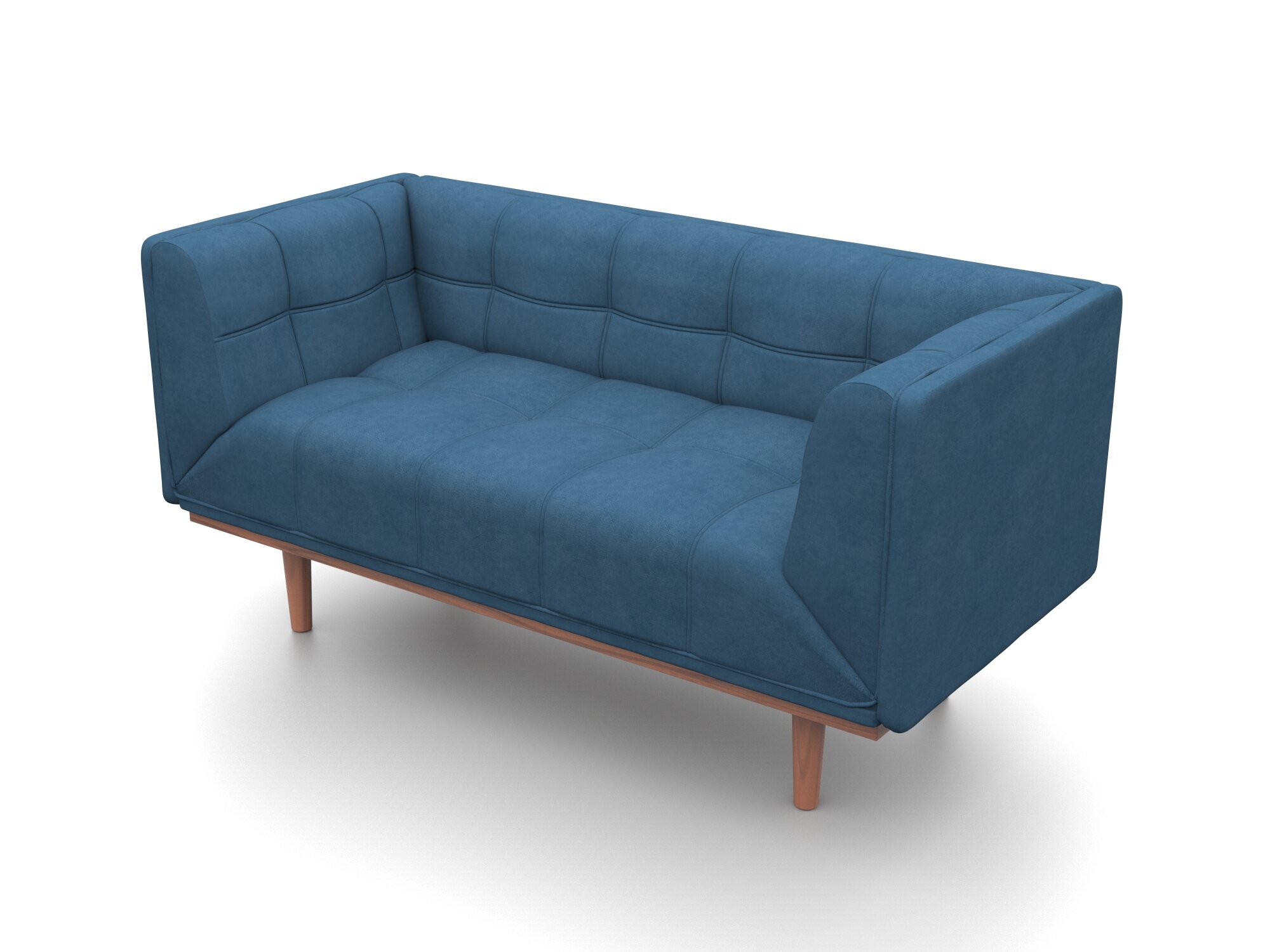 Дизайнерский диван Soft Element Грандис, двухместный, деревянные ножки, велюр, синий, скандинавский, в гостиную, офис
