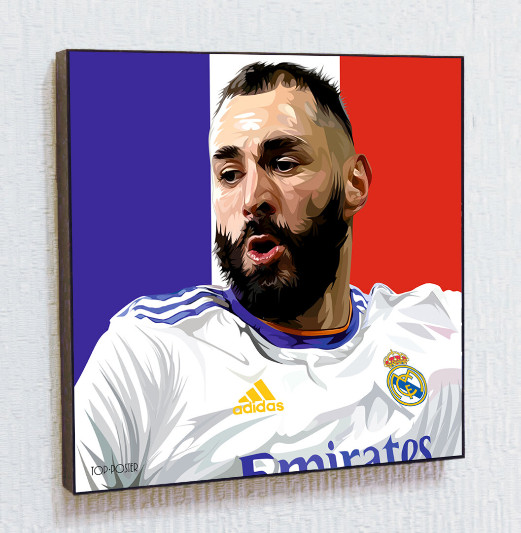 Картина постер Карим Бензема в стиле ПОП-АРТ в рамке с креплением / плакат Реал Мадрид / Top Poster 50х50
