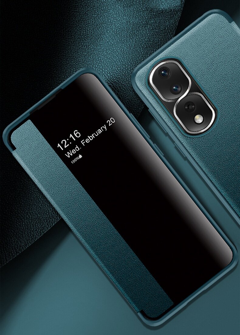 Чехол-кейс MyPads Finestra laterale для Honor 80 Pro с боковым окном водоотталкивающий, зеленый