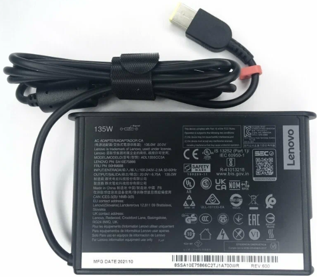 Зарядное устройство 135W / Оригинальный блок питания для ноутбука Lenovo ADL135NLC3A / 20V-6,75A (прямоугольный с иглой)