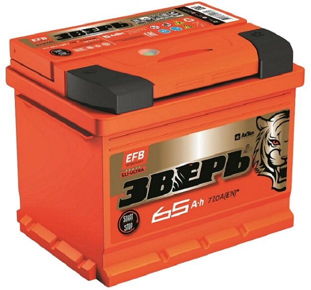 Аккумулятор автомобильный Зверь EFB 65 А/ч 680 А обр. пол. Евро авто (242x175x190) ZVEFB 65-З-R