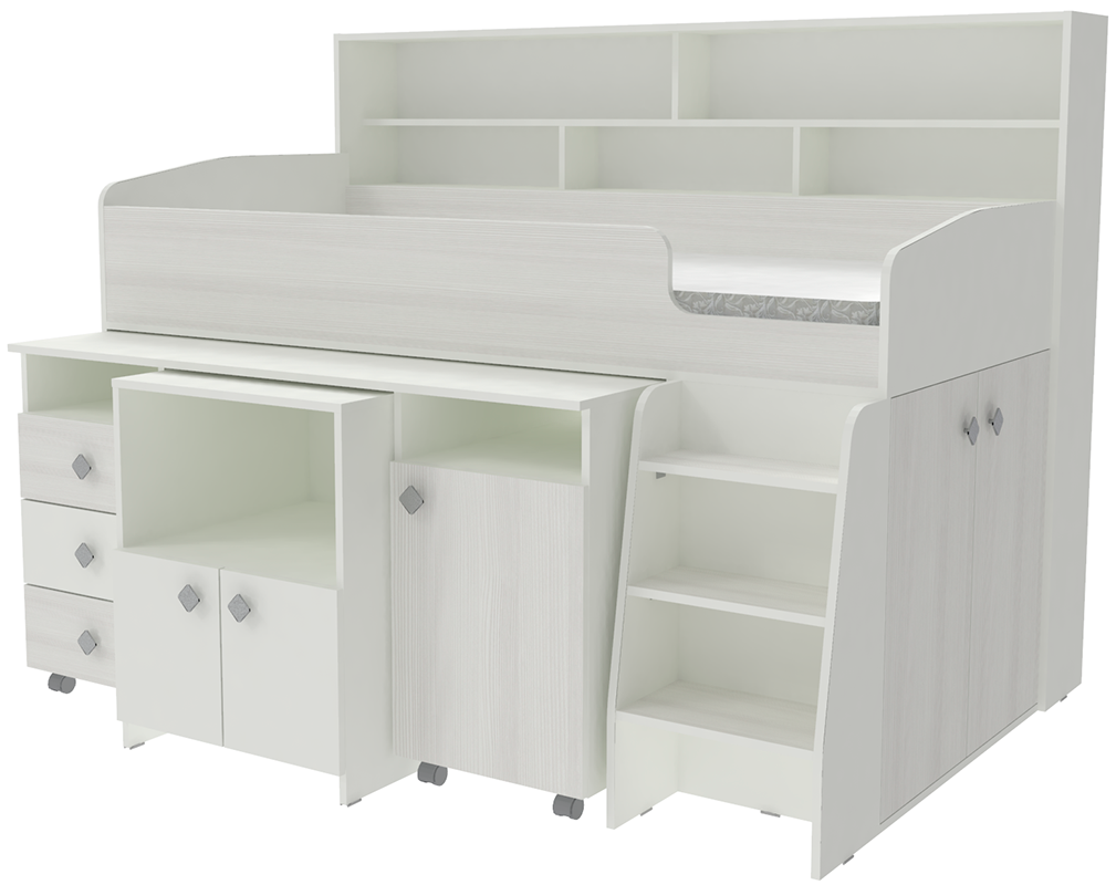 Кровать чердак Малыш 5 Белый Белое Дерево