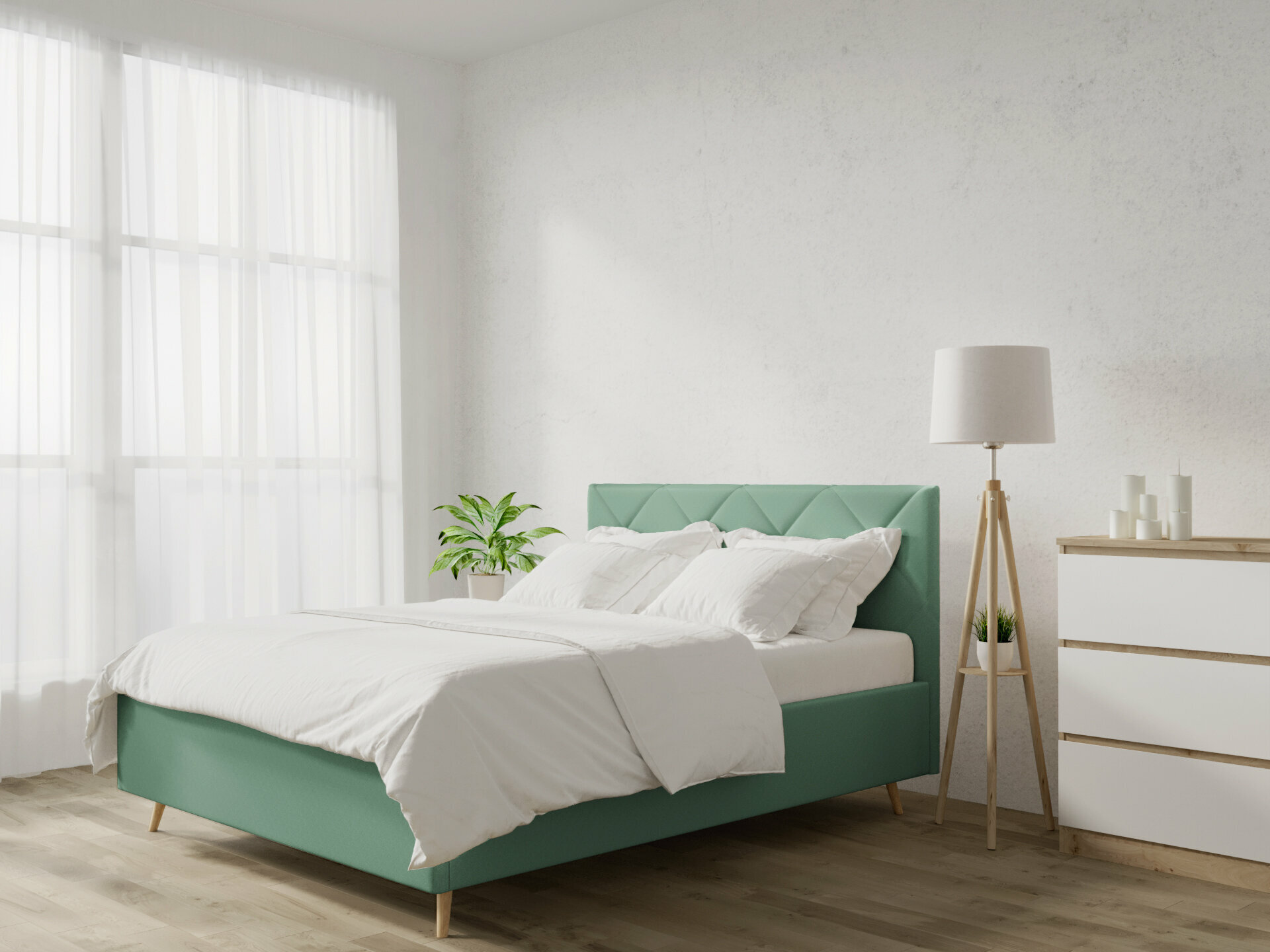 Двуспальная кровать 120х200 с подъемным механизмом, "Kim" с мягким изголовьем для дома, для спальни, ортопедическое основание, с ящиком для белья. Рогожка зеленый Bjork mint