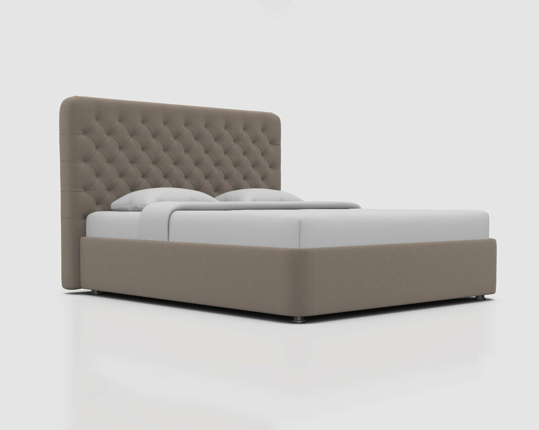 Двуспальная кровать 140х200 с подъемным механизмом, "Montana" с мягким изголовьем для дома, для спальни, ортопедическое основание, с ящиком для белья. Велюр пудровый Teddy 026