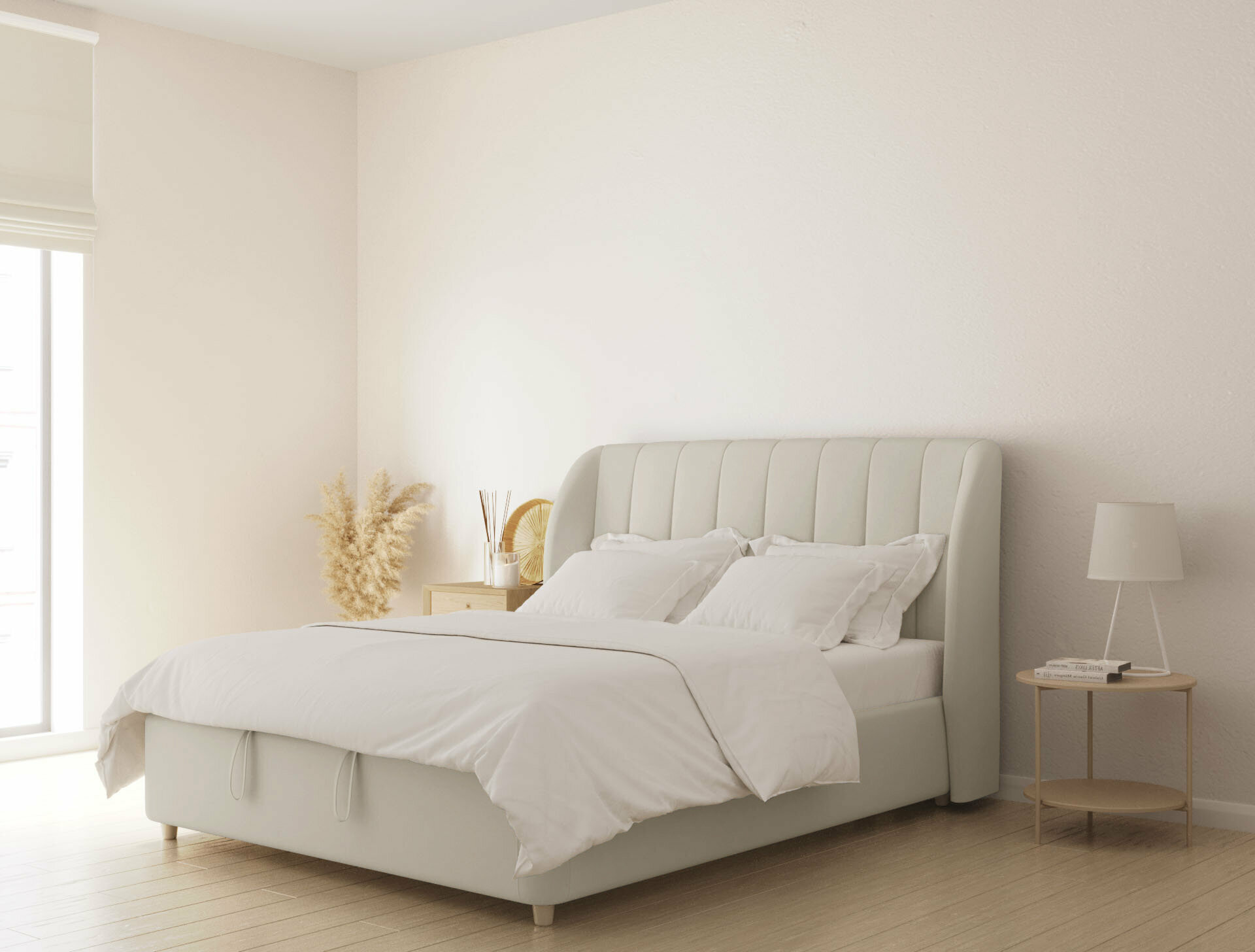 Двуспальная кровать 120х200 с подъемным механизмом, "Hellen" с мягким изголовьем для дома, для спальни, ортопедическое основание, с ящиком для белья. Велюр белый Enigma 01