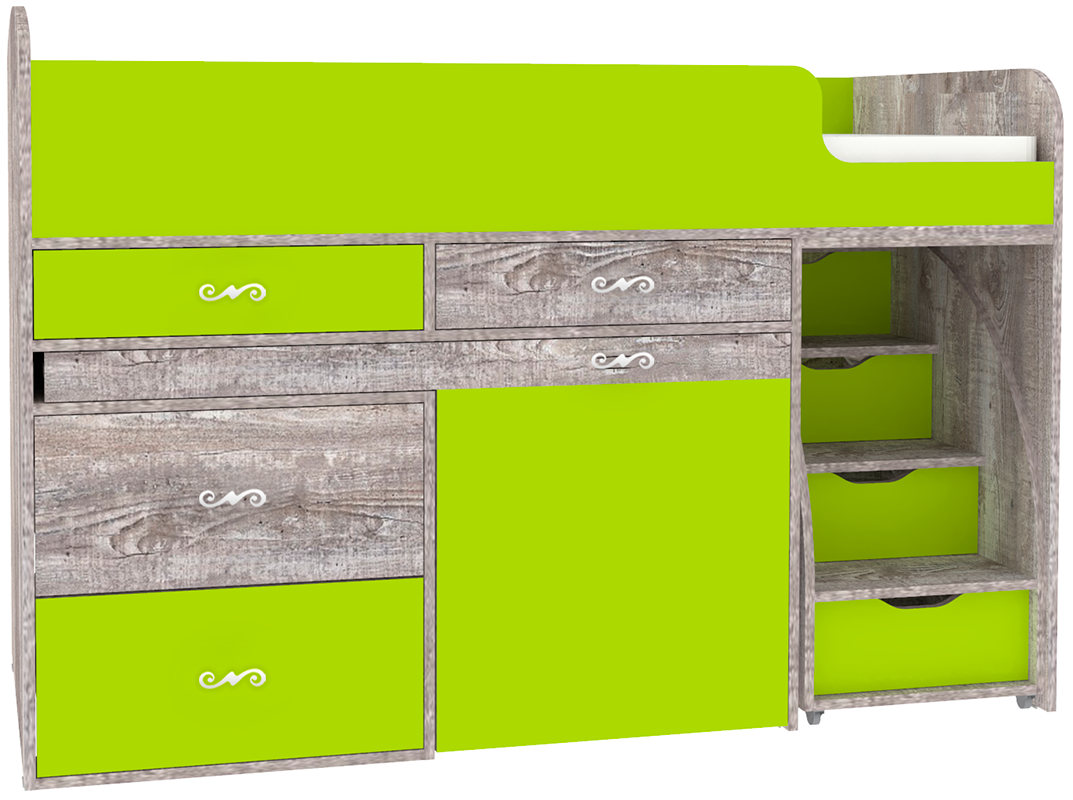 Кровать чердак Малыш 6 Бетон Лайм