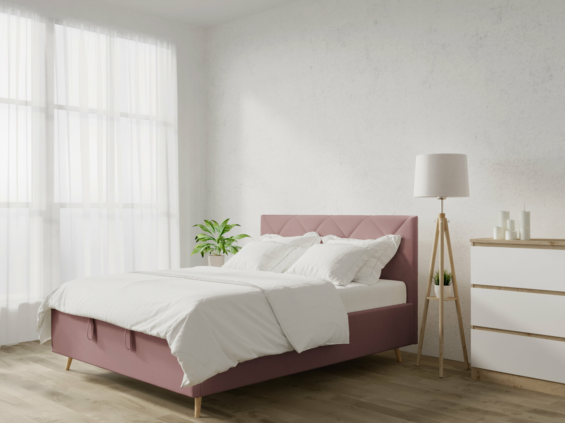 Двуспальная кровать 120х200, "Kim" с мягким изголовьем для дома, для спальни, ортопедическое основание. Велюр Тёмно-лиловый (без подъёмного механизма) Teddy 633