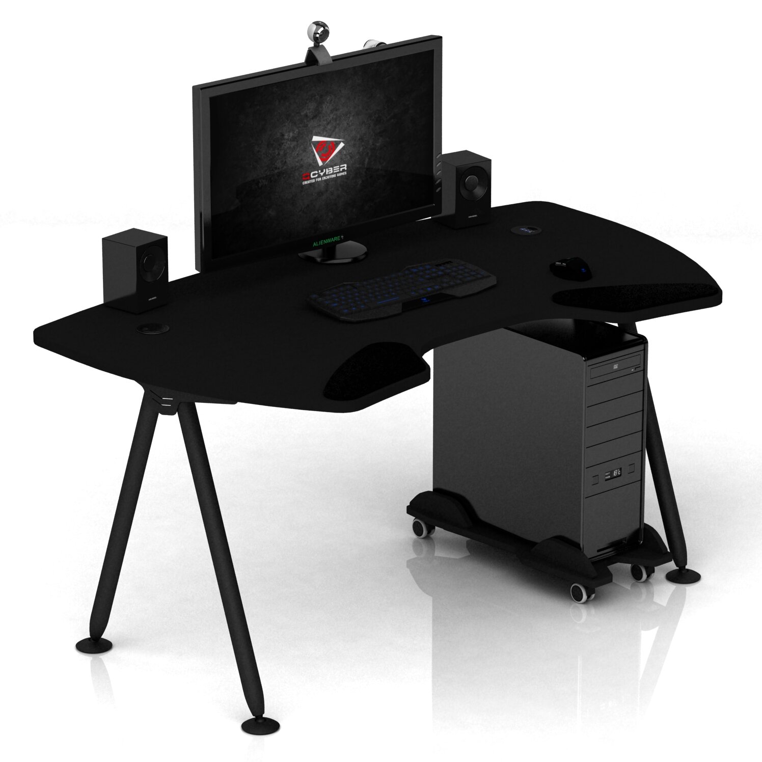 Компьютерный стол AKM-MEBEL DX LUNA, геймерский, чёрный, 150х75х88 см