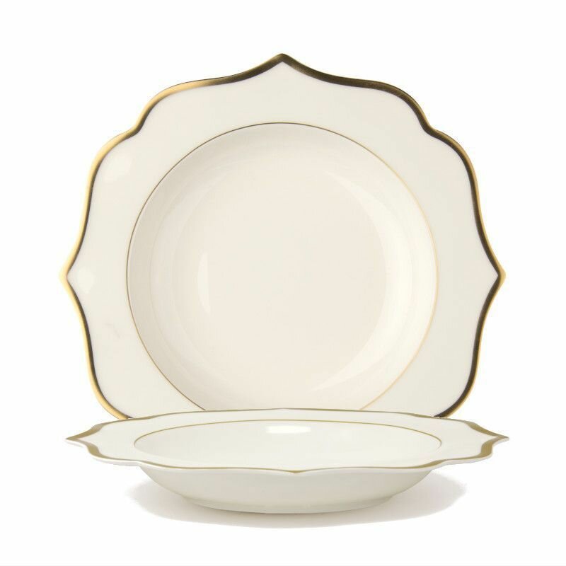 Тарелка глубокая суповая для подачи блюд и сервировки стола фарфоровая Le Coq Ionica Ivory Gold, 22 см, белая-золотистая