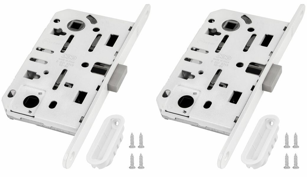 Замок межкомнатный WC бесшумный (белый) с ответной планкой MEDIANA POLARIS, арт. B06102.50.91.567 (комплект 2 штуки)