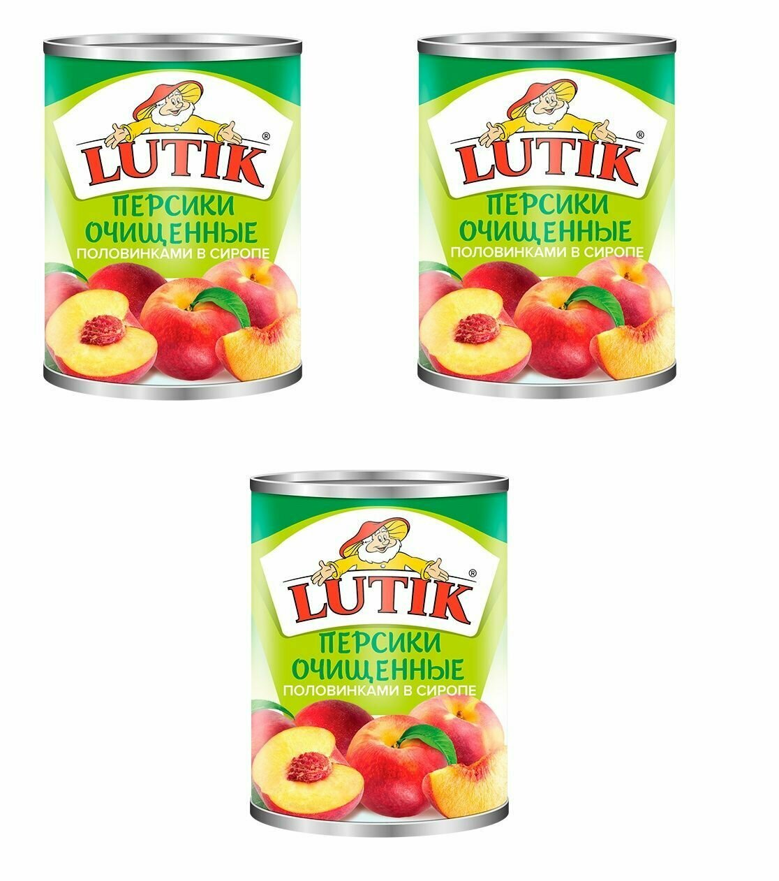 Персики очищенные половинкам в сиропе "Lutik" 410 г 3 шт