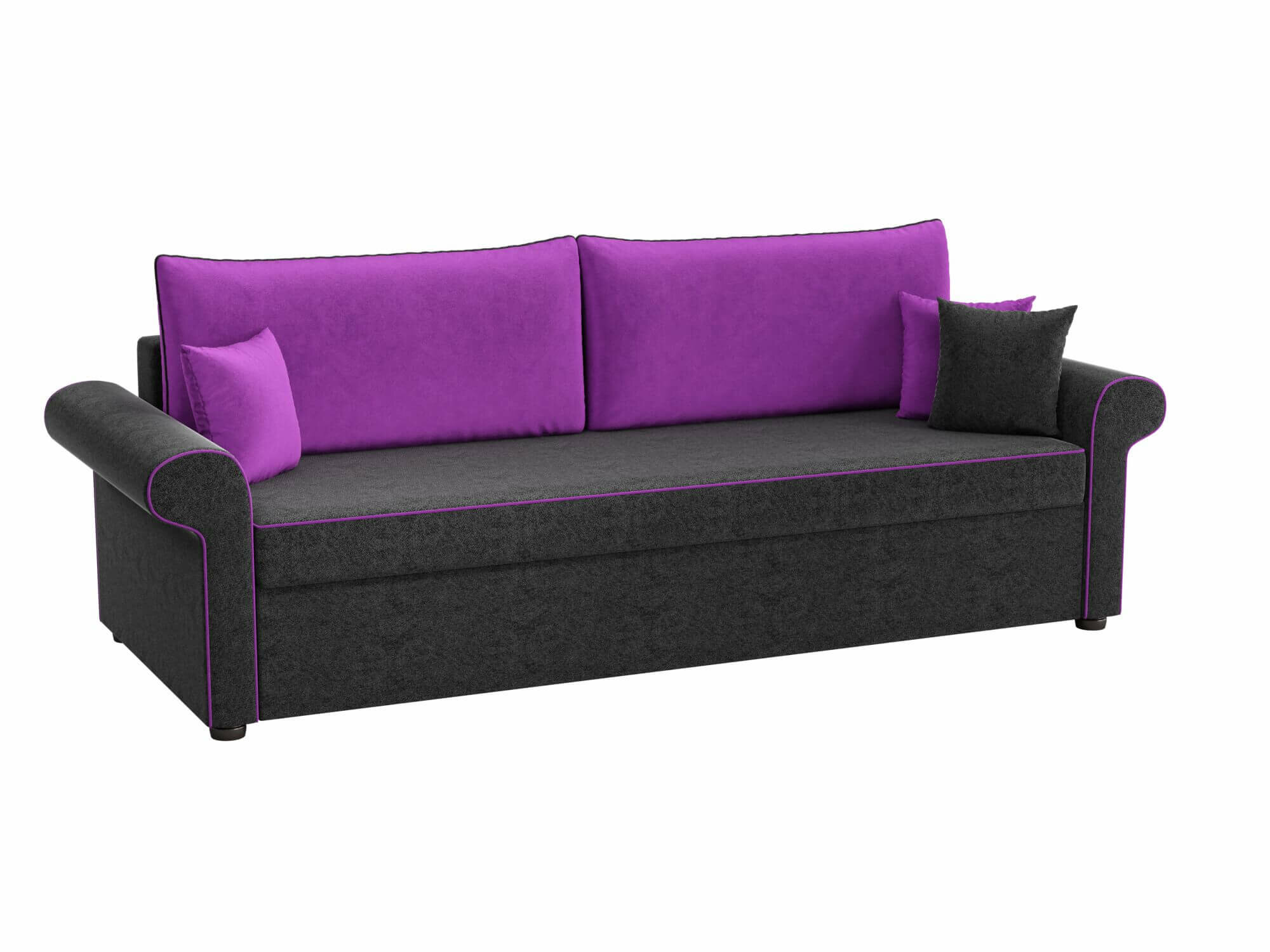 Artum Диван прямой Милфорд микровельвет черный с фиолетовыми подушками