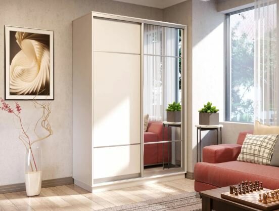 Шкаф купе для одежды Сакура 2, МФ-Купе, размер 120х45х220, платье/белье, цвет белый