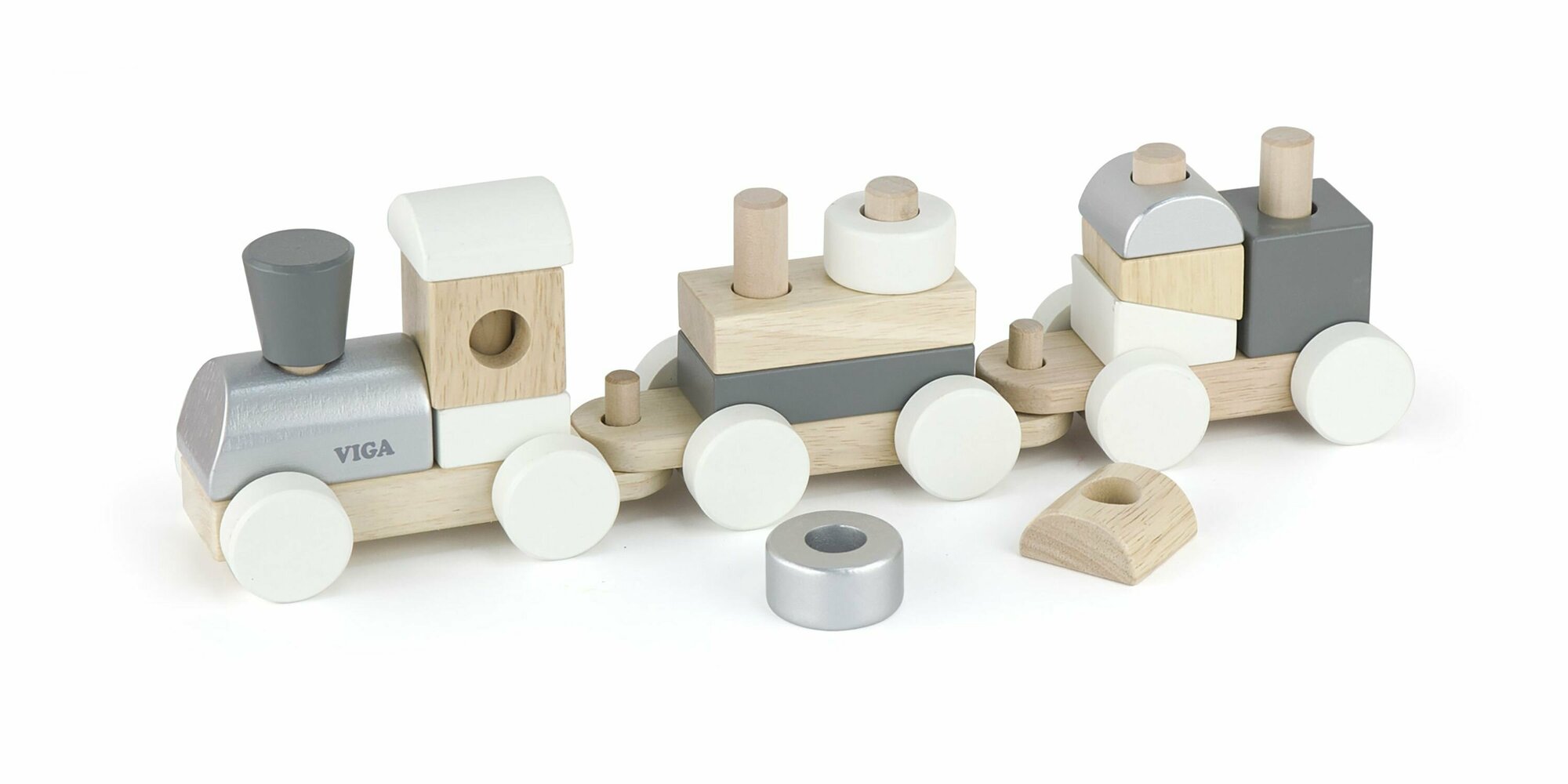 Развивающие игрушки из дерева Viga Toys, Конструктор "Поезд" с колесами