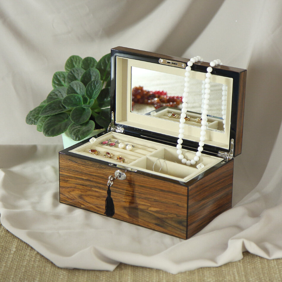 Шкатулка Global Rich, для украшений, прямоуголная, МДФ, шпонированная, коричневая