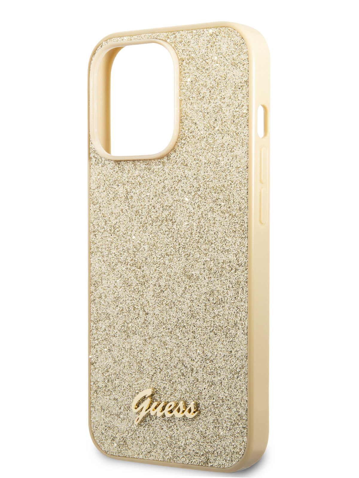 Guess для iPhone 14 Pro Max чехол PC/TPU Glitter flakes w Metal logo Hard Gold