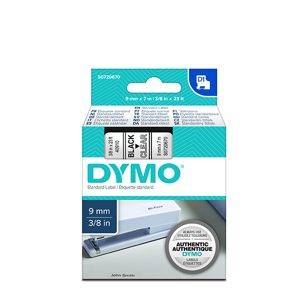 Лента Dymo D1 [S0720670/40910] для принтеров серии Label Manager (черный на прозрачном, 9 мм, длина 7 м)