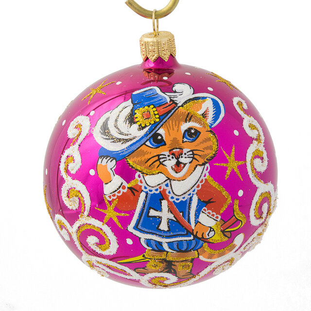Стеклянный елочный шар Зодиак - Кот Маркиз 8 см вишневый, Фабрика Елочка, С206-кот-2-виш