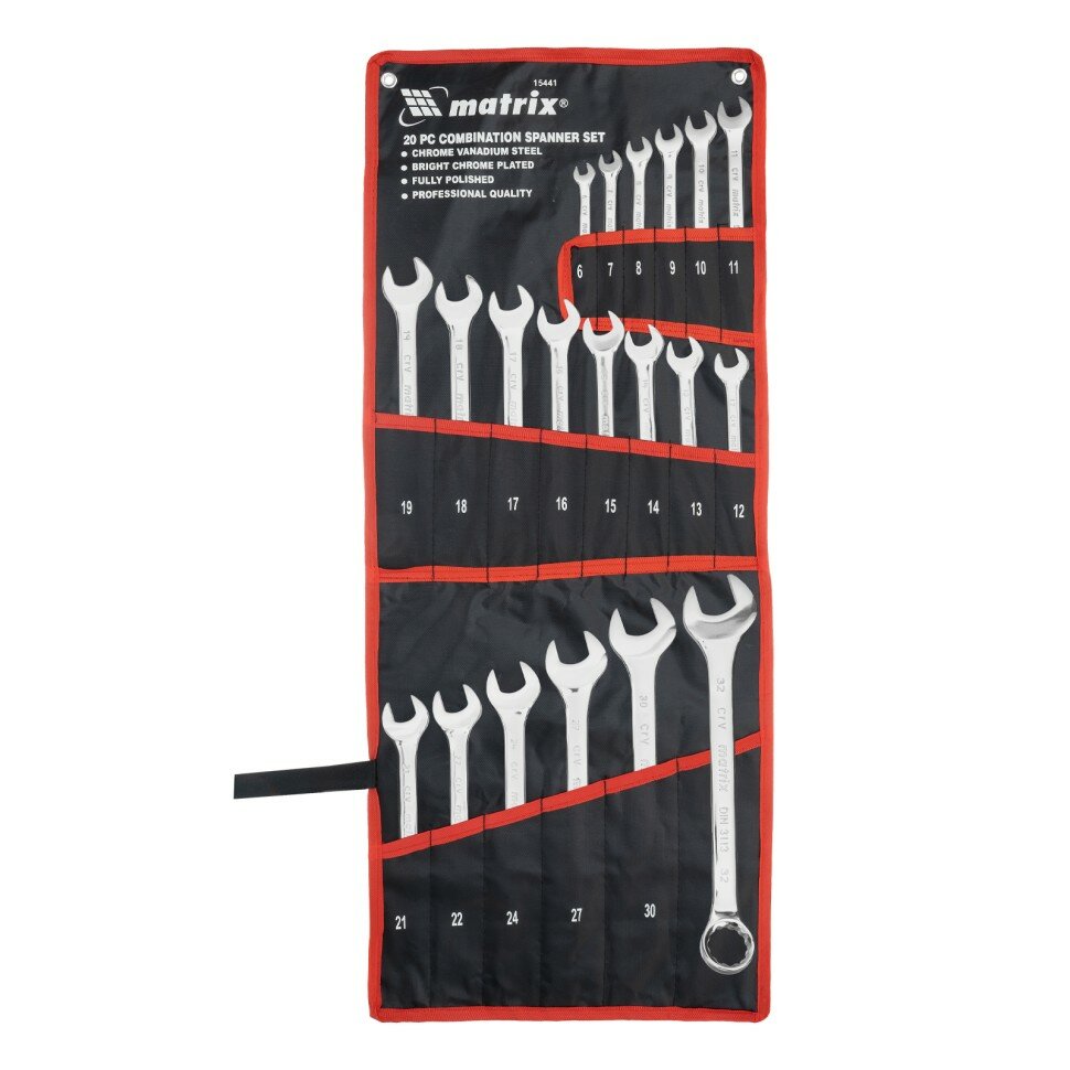 MATRIX Набор ключей комбинированных 6-32 мм, 20 шт, CrV, полированный хром Matrix, ( 15441 )