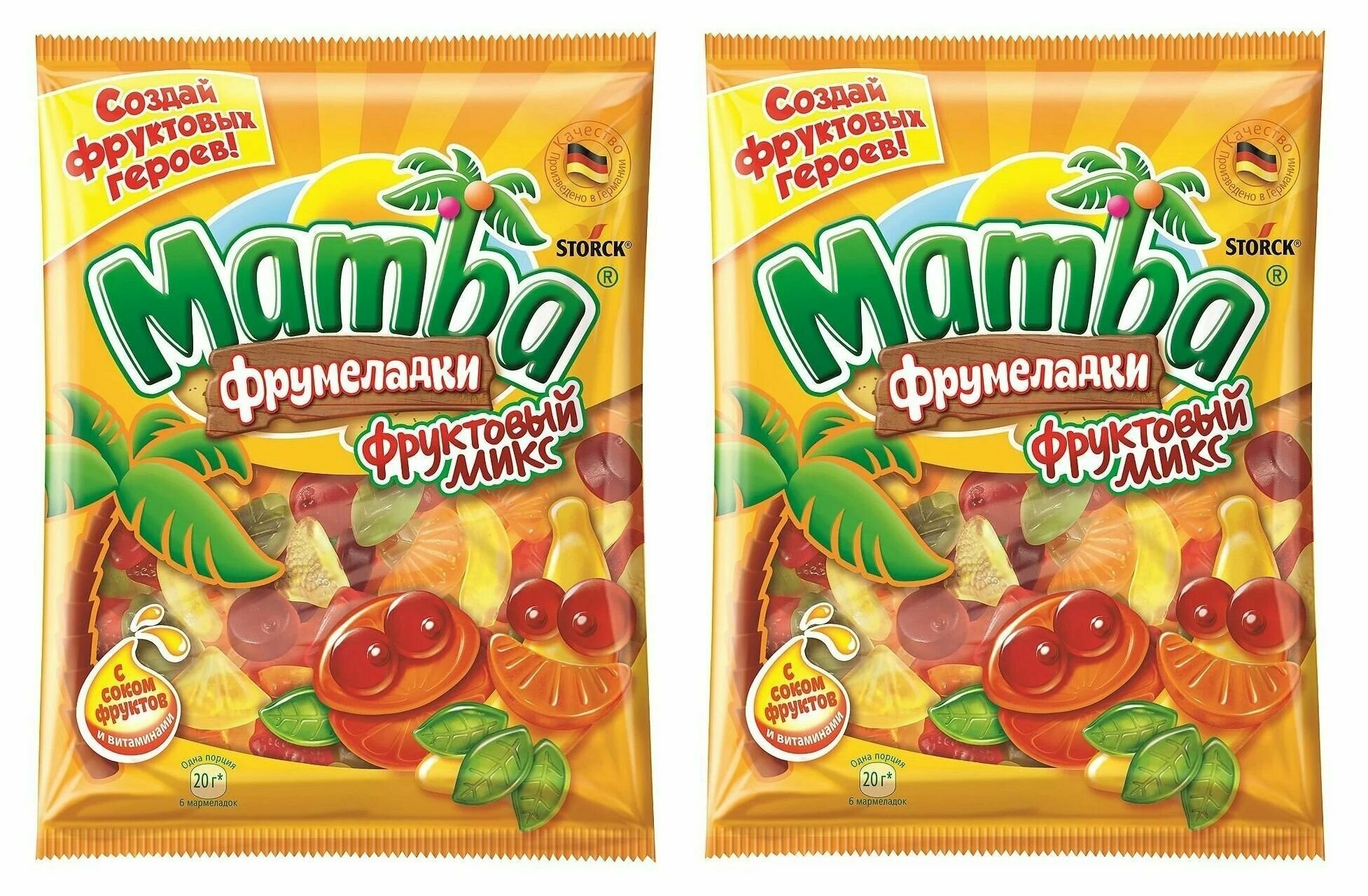 Жевательный мармелад, "Mamba", Фрумеладки, Фруктовый микс, 140г 2 шт