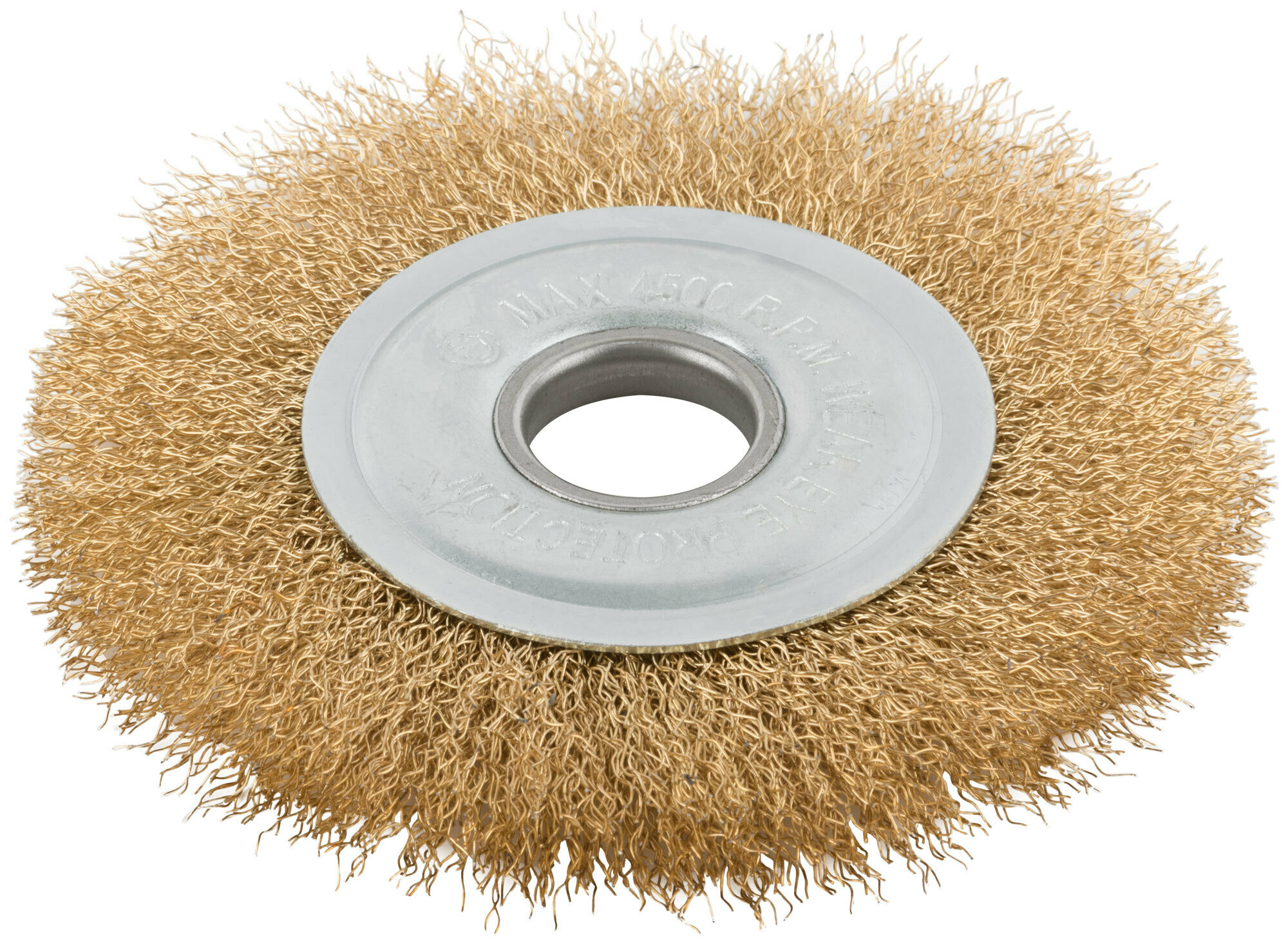 Корщетка дисковая прямая, посадочный диаметр 22,2 мм, стальная латунированная волнистая проволока 125 мм