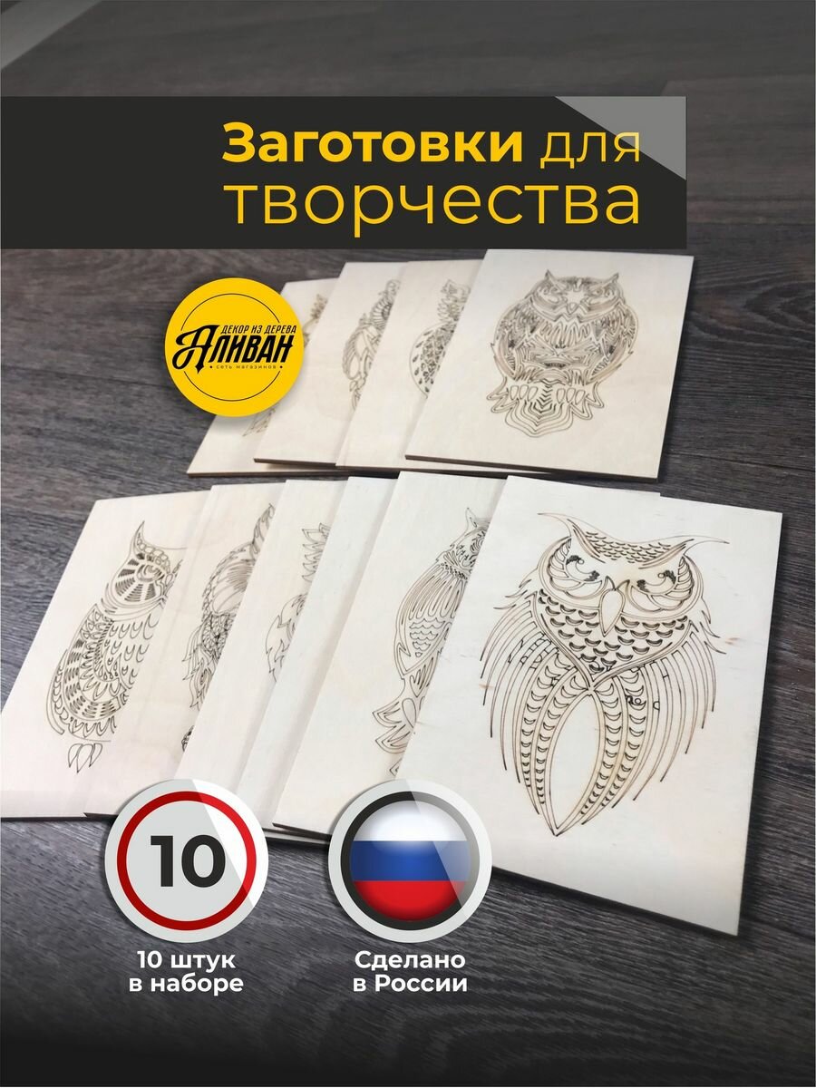 Набор досок 10шт. для раскрашивания из дерева "Совы"