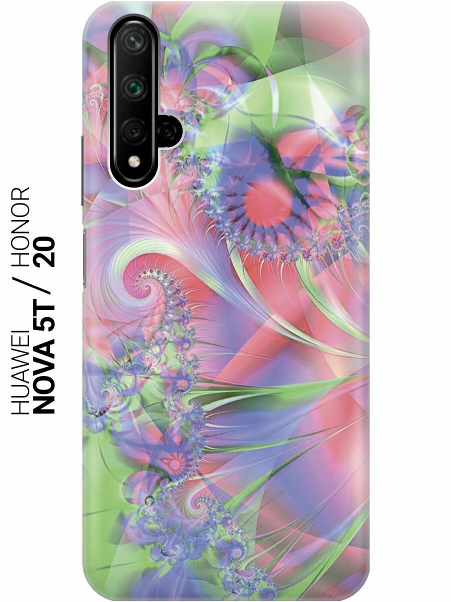 Силиконовый чехол на Honor 20, Huawei Nova 5T, Хонор 20, Хуавей Нова 5Т с принтом "Красно-зеленая абстракция"