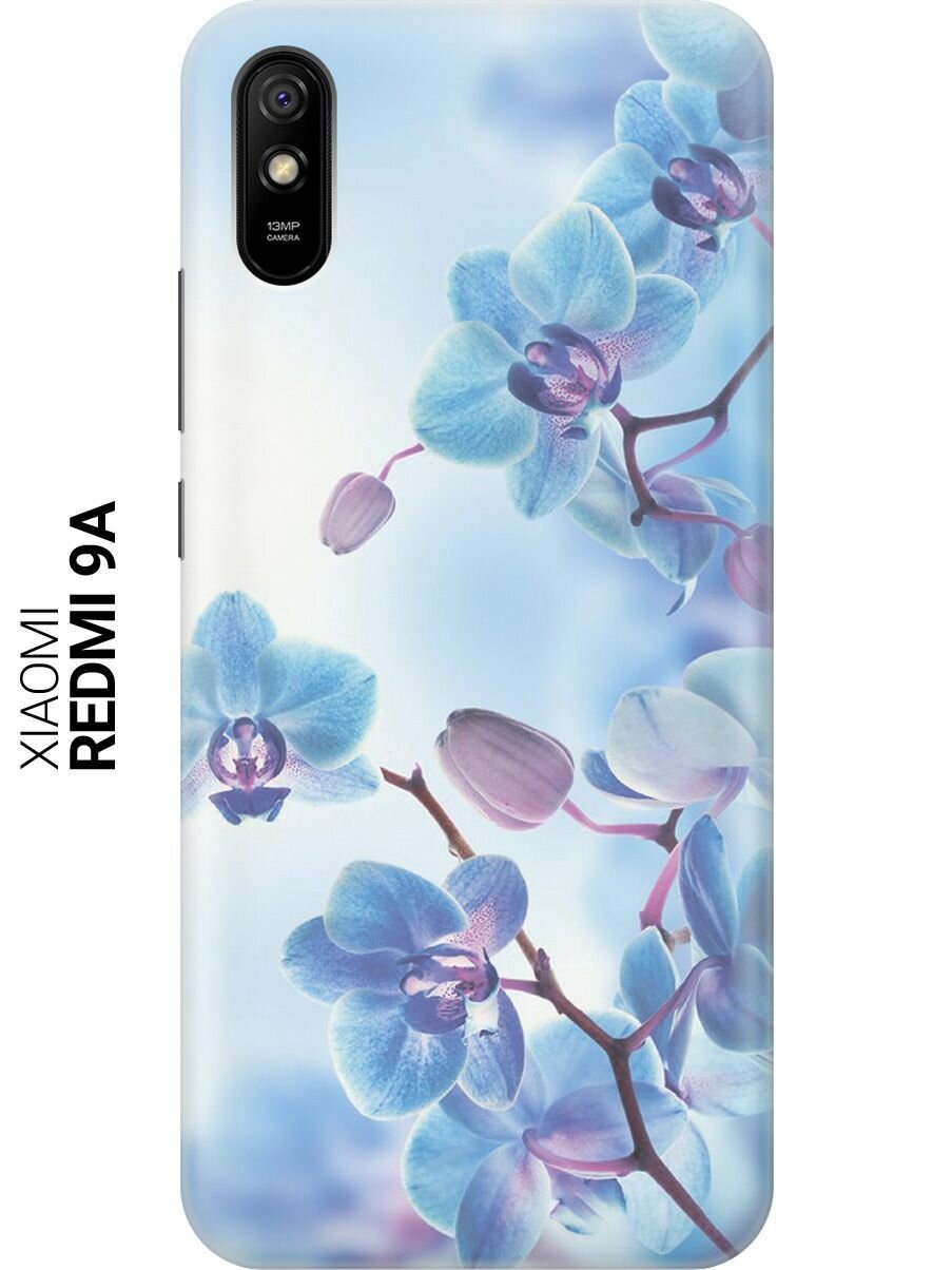 Силиконовый чехол на Xiaomi Redmi 9A, Сяоми Редми 9А с принтом "Голубые орхидеи"